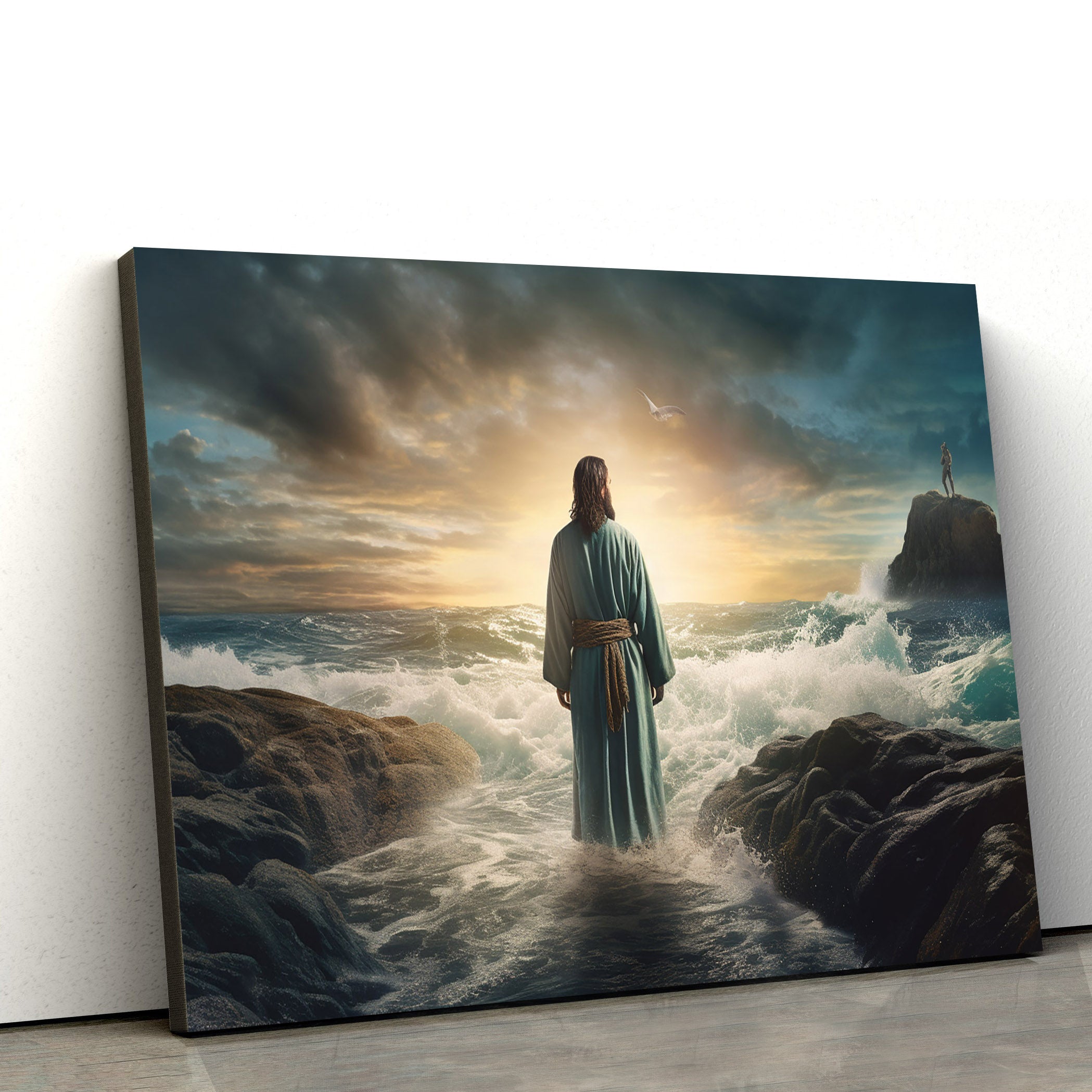 Jesus Standing In The Ocean 1 - Canvas Picture - Jesus Christ Canvas ...