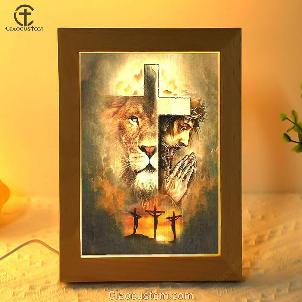 Jesus The Lion Of Judah Frame Lamp Prints - Bible Verse Wooden Lamp ...