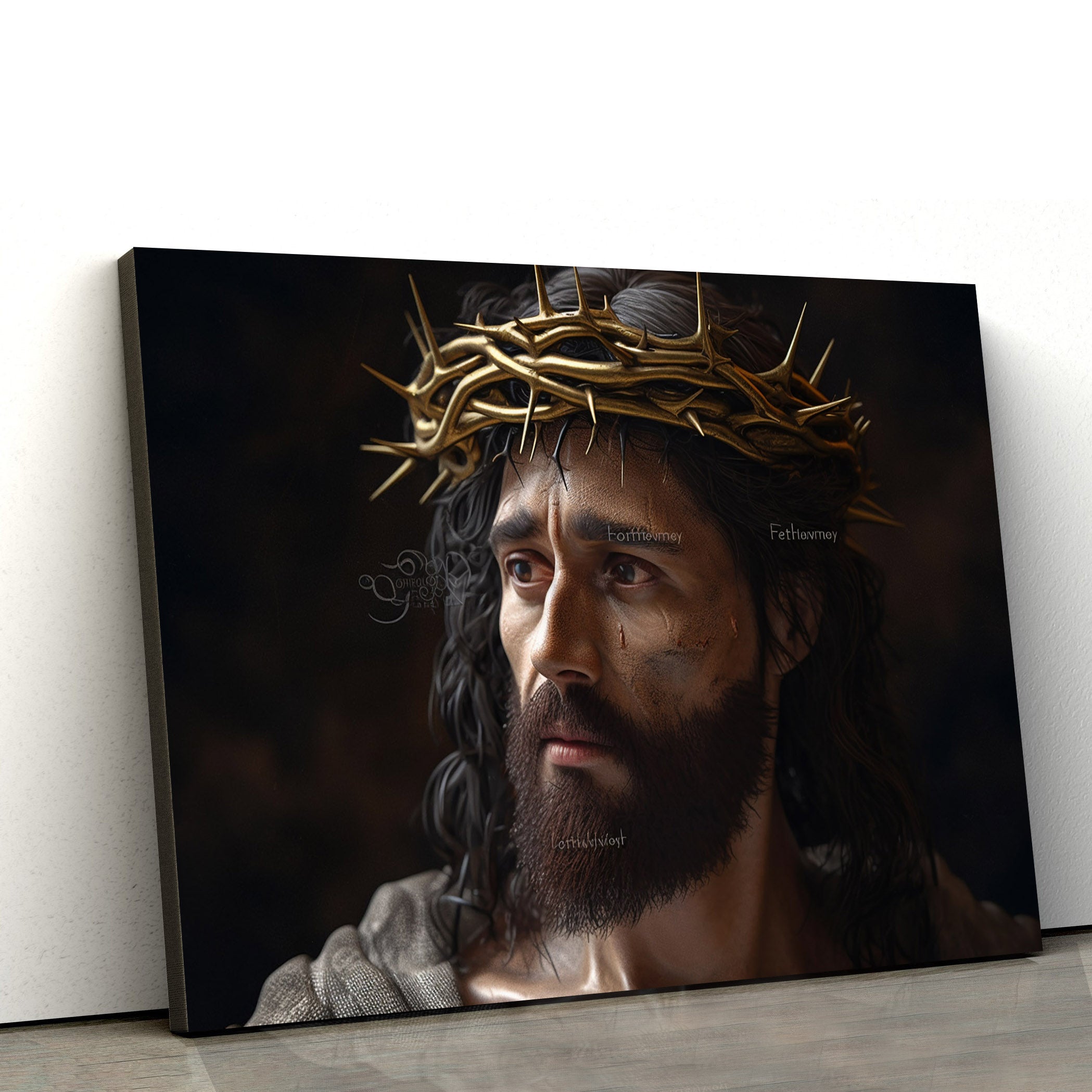 Jesus Wearing Crown Of Thorns Christ Face Fine 2 - Canvas Picture - Je – Ciaocustom
