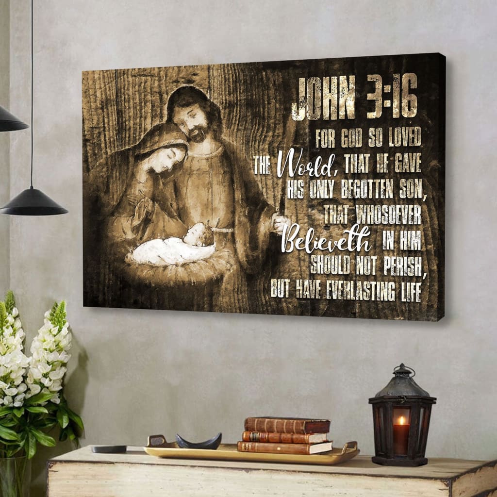 John 316 For God So Loved The World Christmas Wall Art Canvas - Religi ...