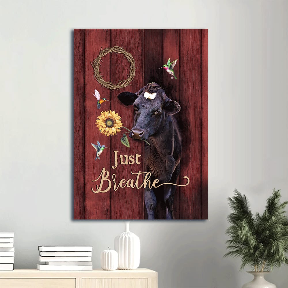 Just Breathe Canvas Wall Art - Aangus Cow- Sunflower- Life On Farm- Cr ...