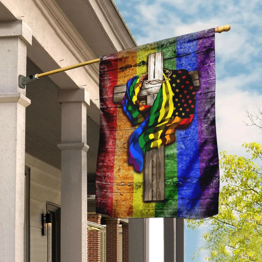 LGBT Christian Cross House Flag - Christian Garden Flags - Christian F ...