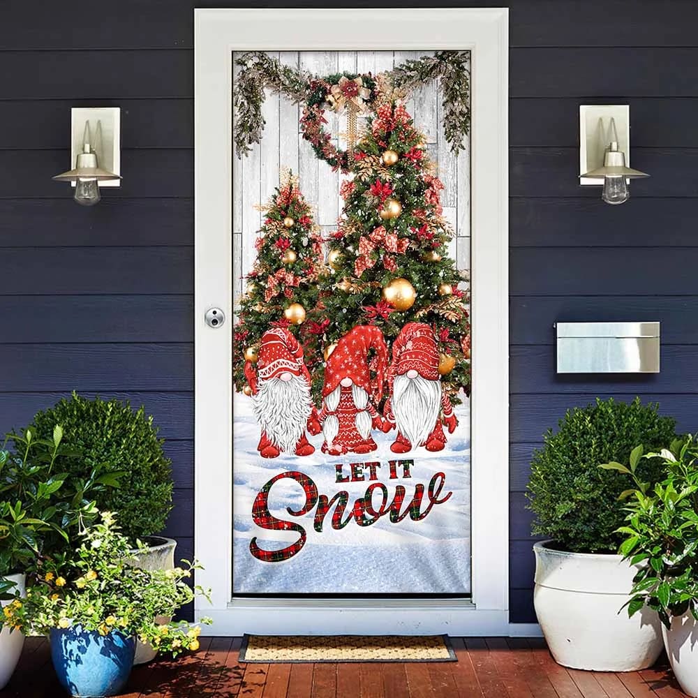 Let It Snow Door Cover - Gnomes Christmas Door Cover - Christmas Door ...
