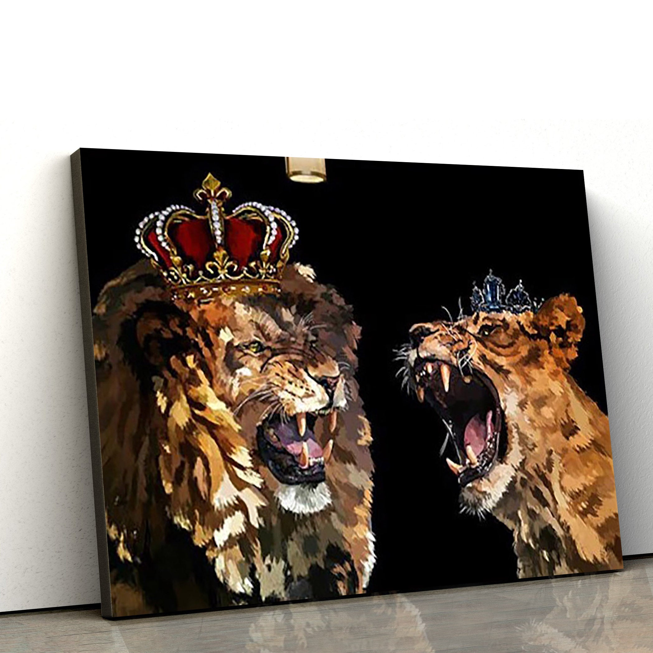 Lion And Lioness King Queen Couple Black Canvas - Canvas Picture - Jes ...