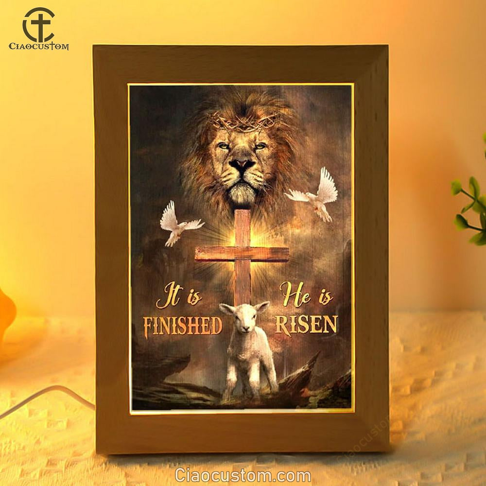 Lion Dove And Lamb Wooden Cross He Is Risen Frame Lamp – Ciaocustom