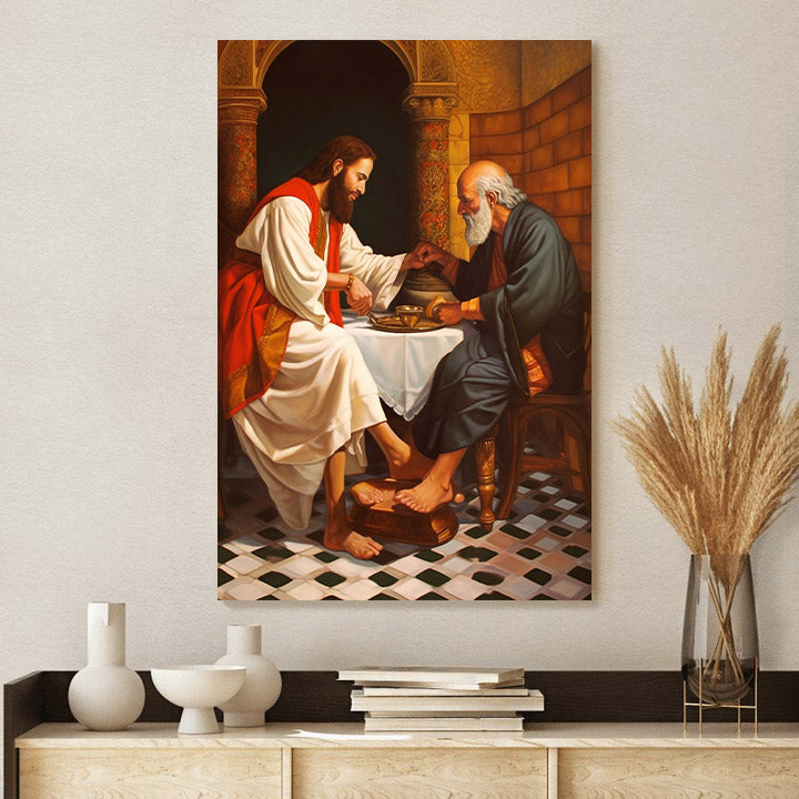 Lord Jesus Is Washing The Feet Of His Disciple Simon Peter At The Last ...
