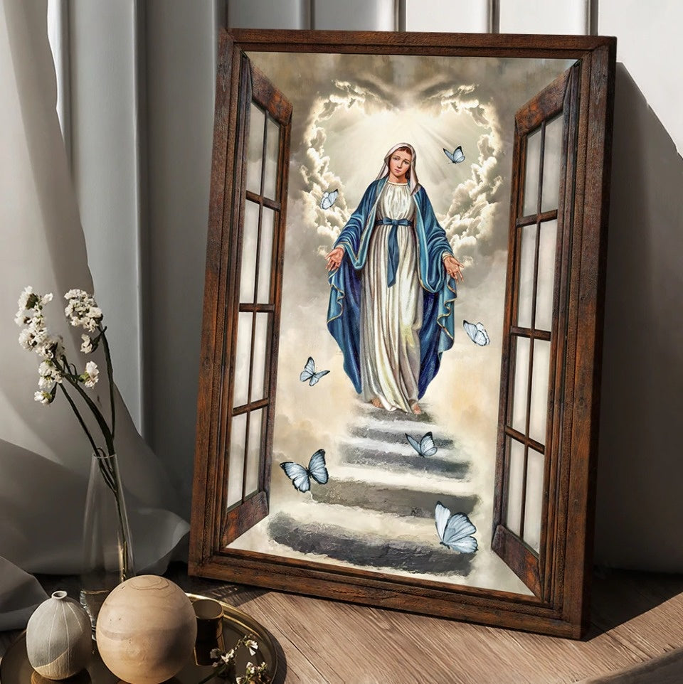 Maria Painting Vintage Window The Way To Heaven Canvas Wall Art - Chri ...