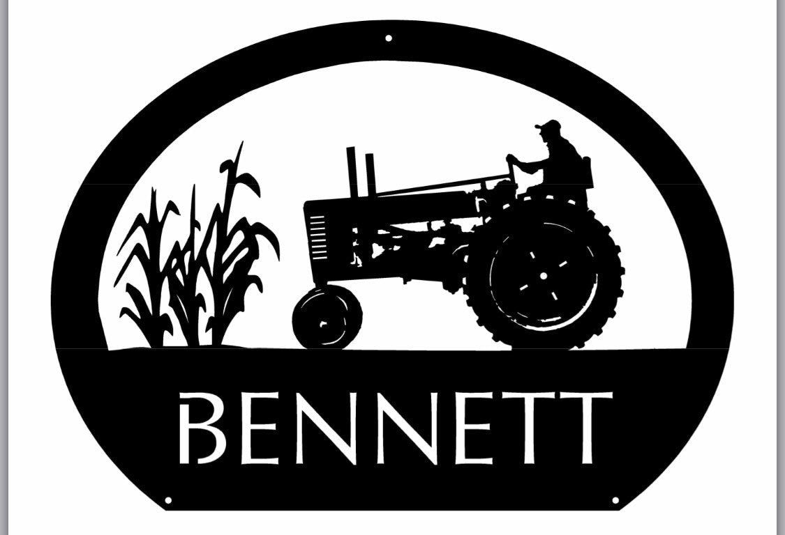 Metal Farm Sign With Corn Stalks And Old John Deere Tractor Metal Wall ...