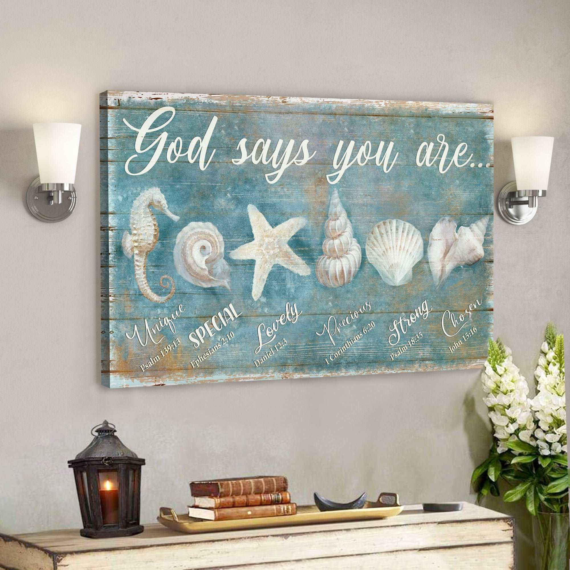 Awesome Seashells - God Says You Are Canvas Wall Art - Bible Verse Can ...