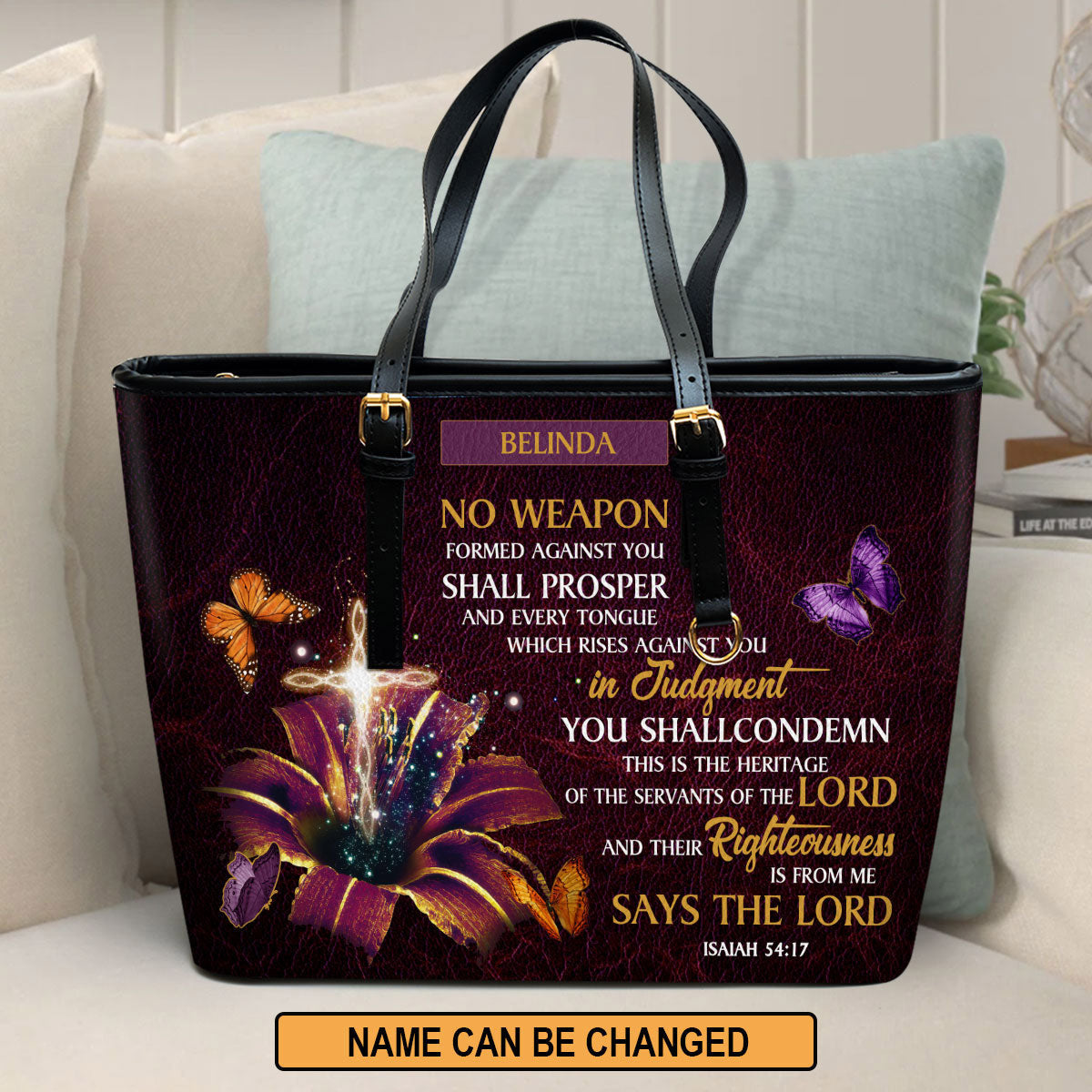 No Weapon Formed Against You Shall Prosper Personalized Large Leather ...