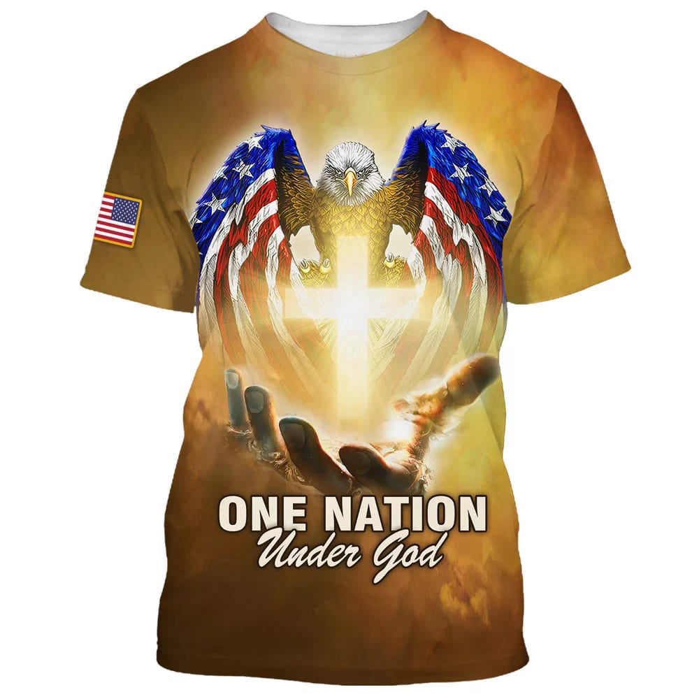 One Nation Under God Shirts - Praying Hand Holding A Christian Cross 3 ...