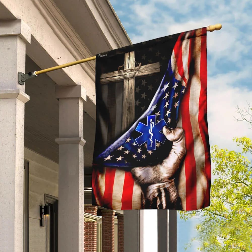 Paramedic Christian Cross American House Flags - Christian Garden Flag ...