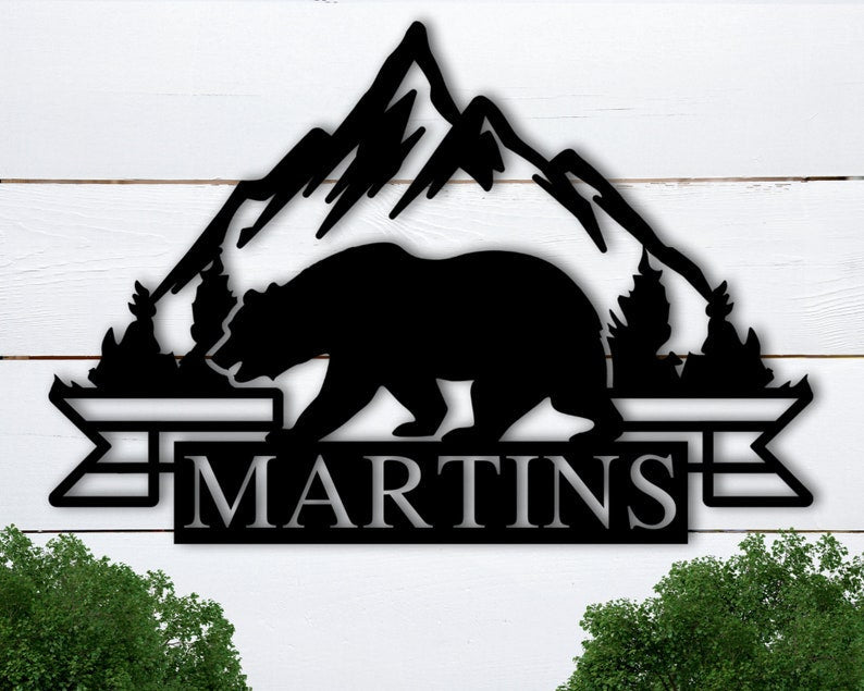 Personalized Metal Bear Sign - Cabin Metal Sign - Bear Mountain Metal ...