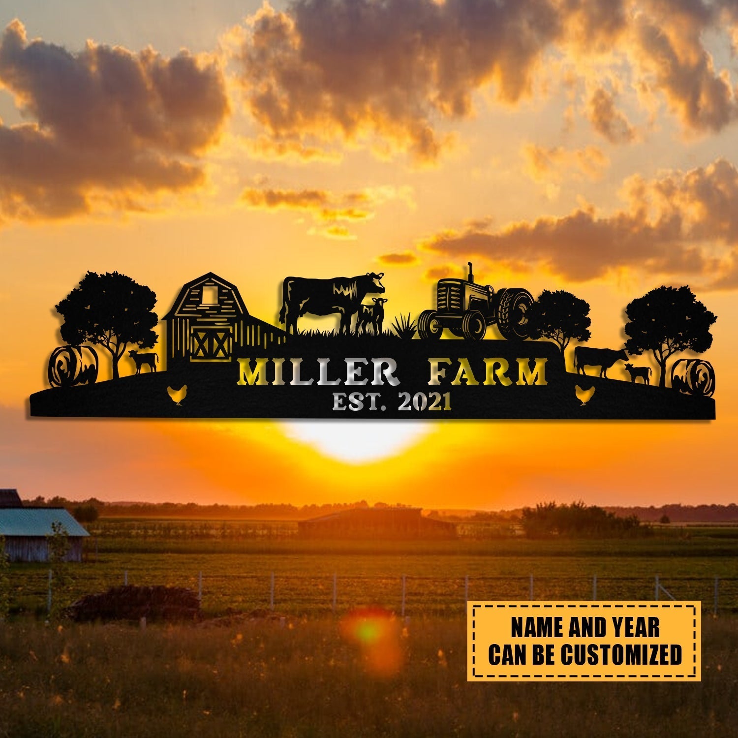 Personalized Metal Farm Sign Barn Cow Tractor Hay Bale Monogram Custom ...