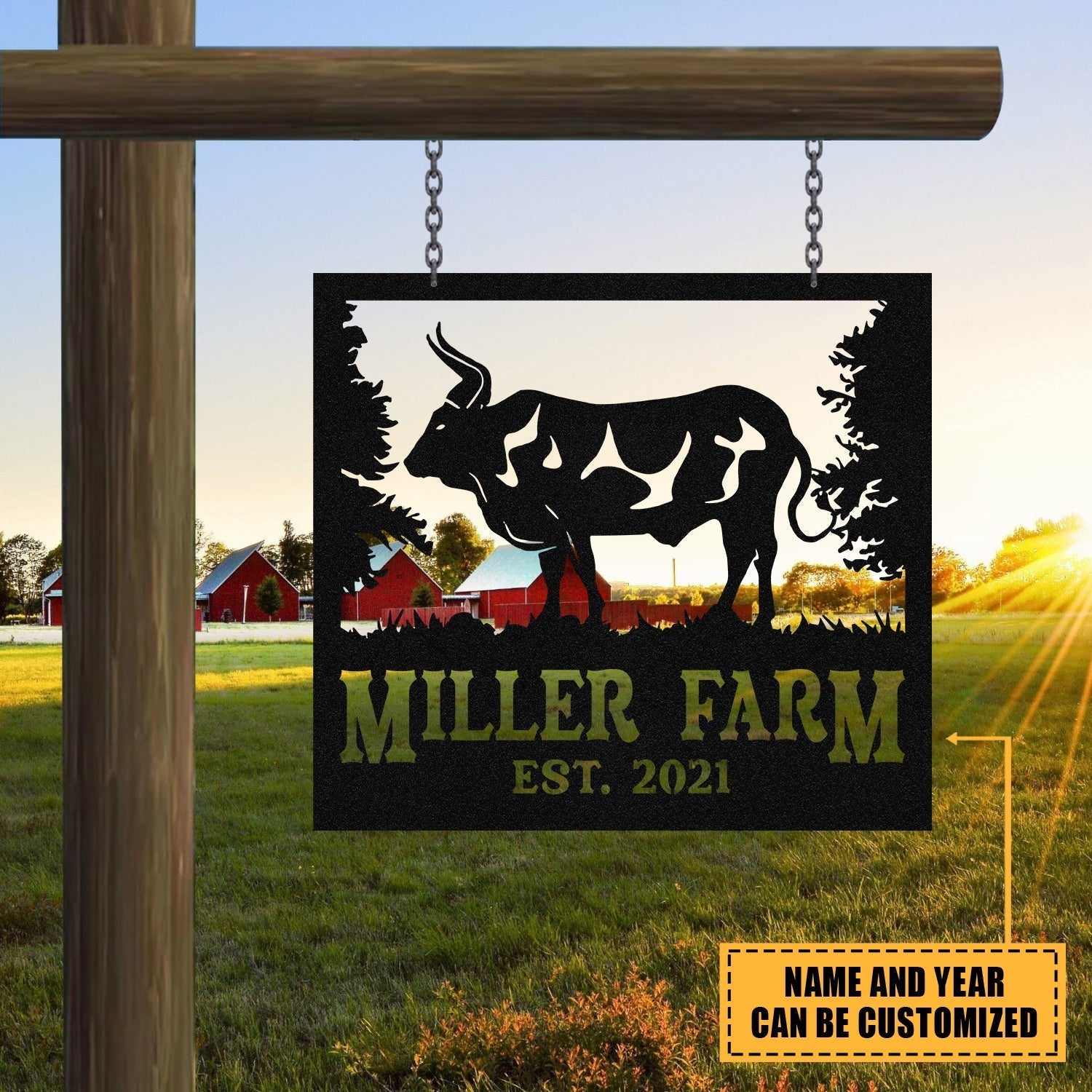 Personalized Metal Farm Sign Bull Monogram Custom Outdoor Farmhouse Fr ...