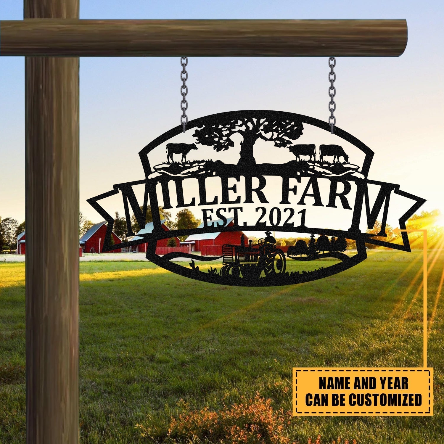 Personalized Metal Farm Sign Cow Tractor Monogram Custom Outdoor Farmh ...