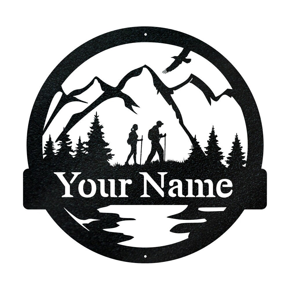 Personalized Metal Hiking Sign - Hiking Great Outdoor Monogram Sign ...