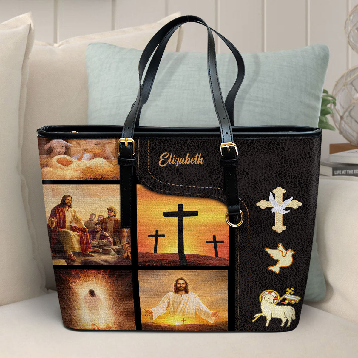 Picture of Jesus Personalized Large Leather Tote Bag - Religious Gifts ...