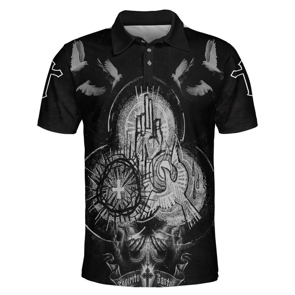 Praying Hands With Cross And Rose Fower Polo Shirt - Christian Shirts ...