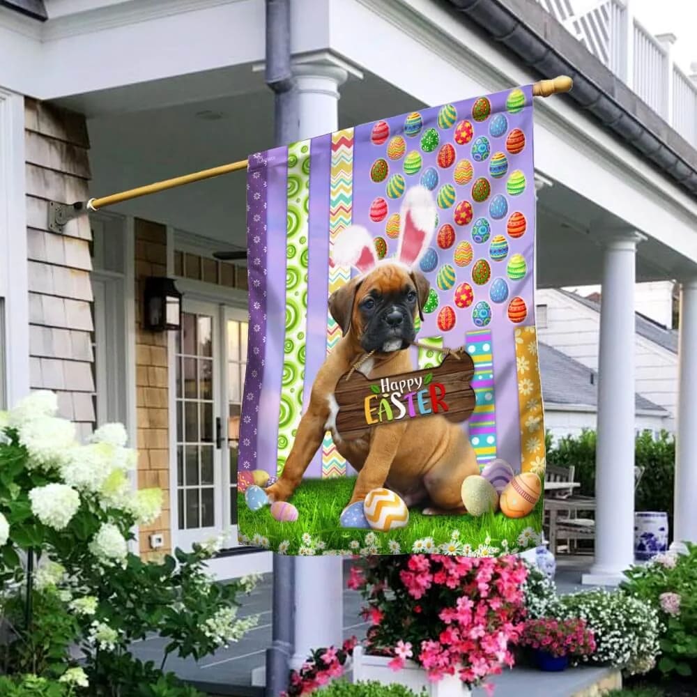 Puppy Boxer 1 Happy Easter American House Flag - Easter Garden Flag ...