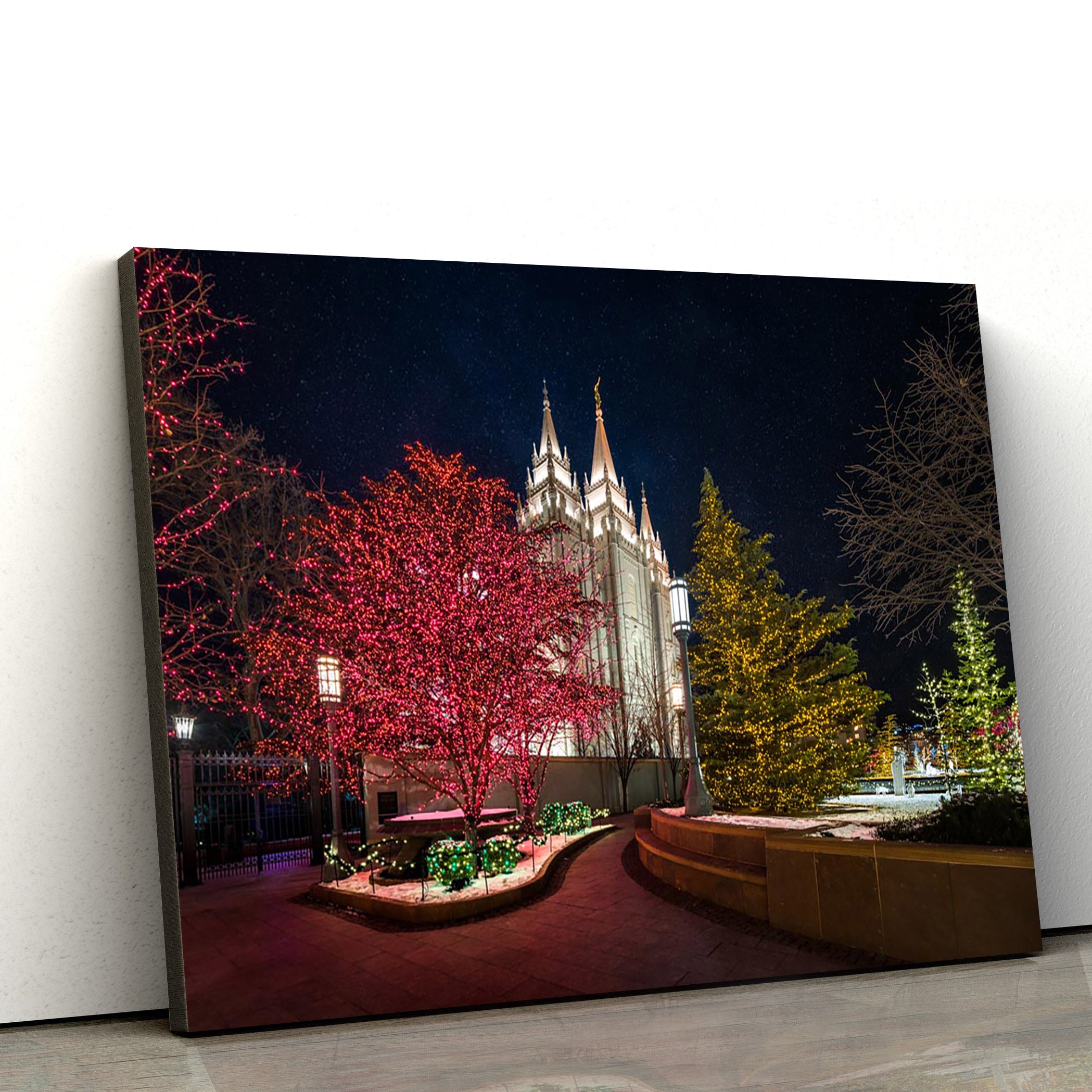 Salt Lake Temple Christmas Pathway Canvas Wall Art - Jesus Christ Pict ...