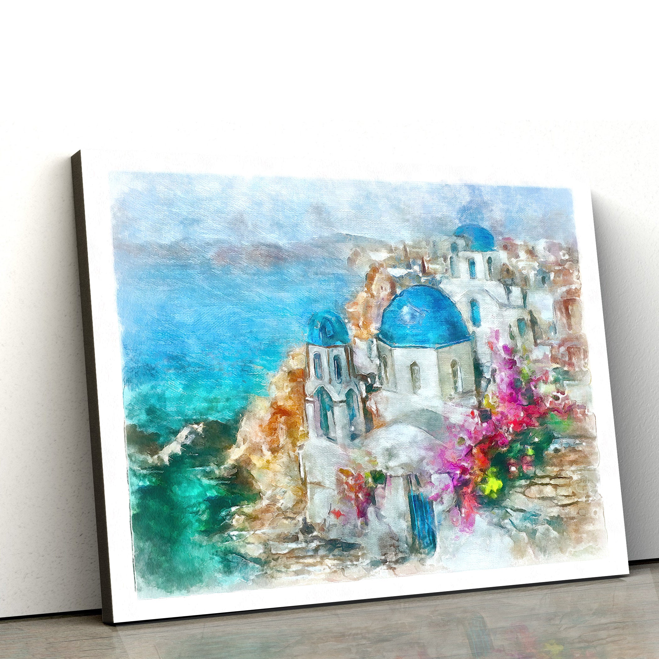 Santorini Greece Island Painting Canvas Wall Art - Canvas Wall Decor ...