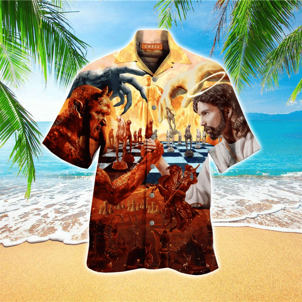 Satan Vs Jesus Battle Colorful Jesus Hawaiian Shirt - Christian Hawaii ...