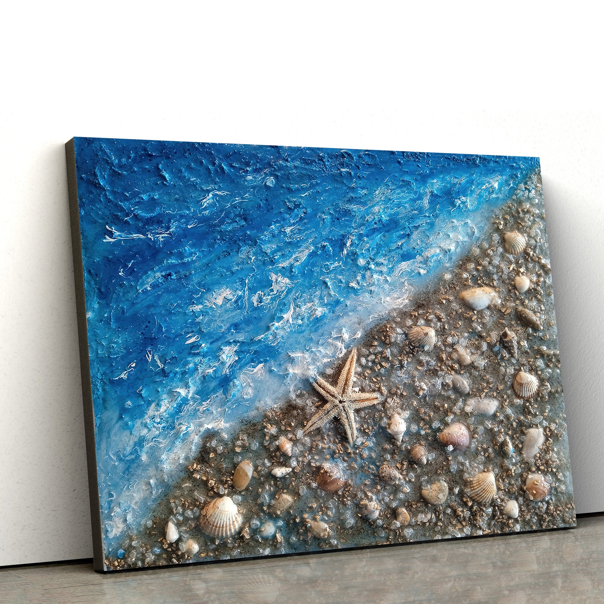 Seashells With Epoxy Resin Painting Canvas Wall Art - Canvas Wall Deco ...