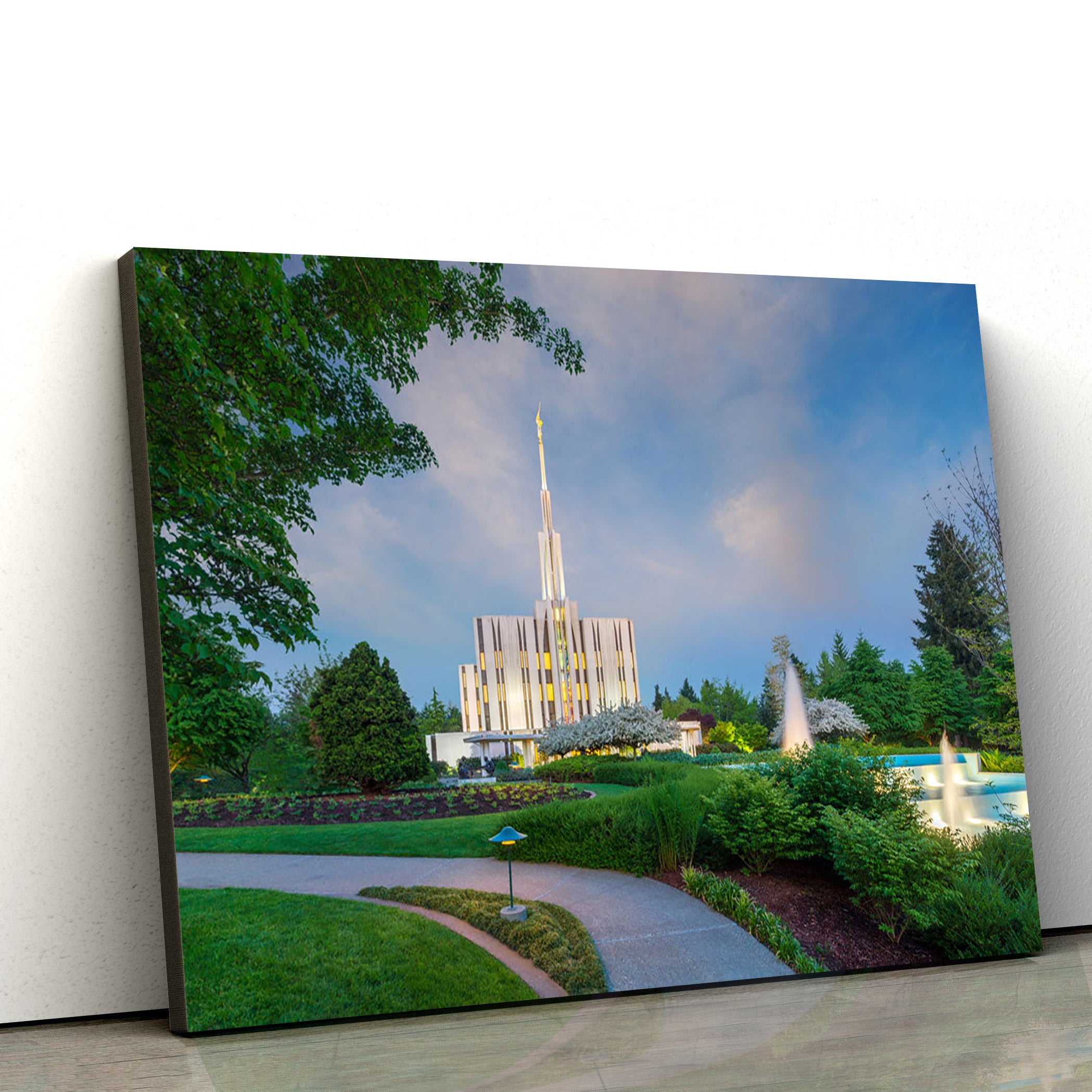 Seattle Temple Fountains Canvas Wall Art - Jesus Christ Picture - Canv ...