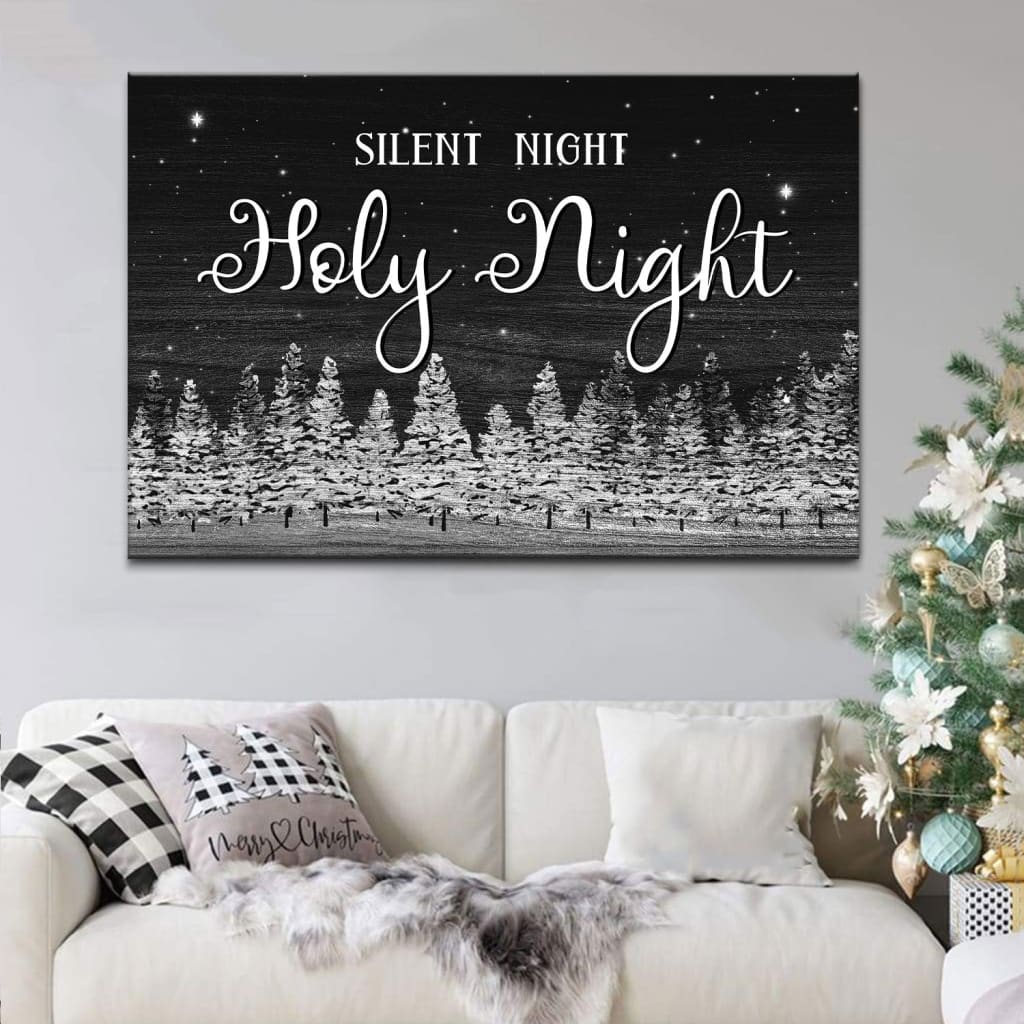 Silent Night Holy Night Christmas Tree Wall Art Canvas - Religious Wal ...