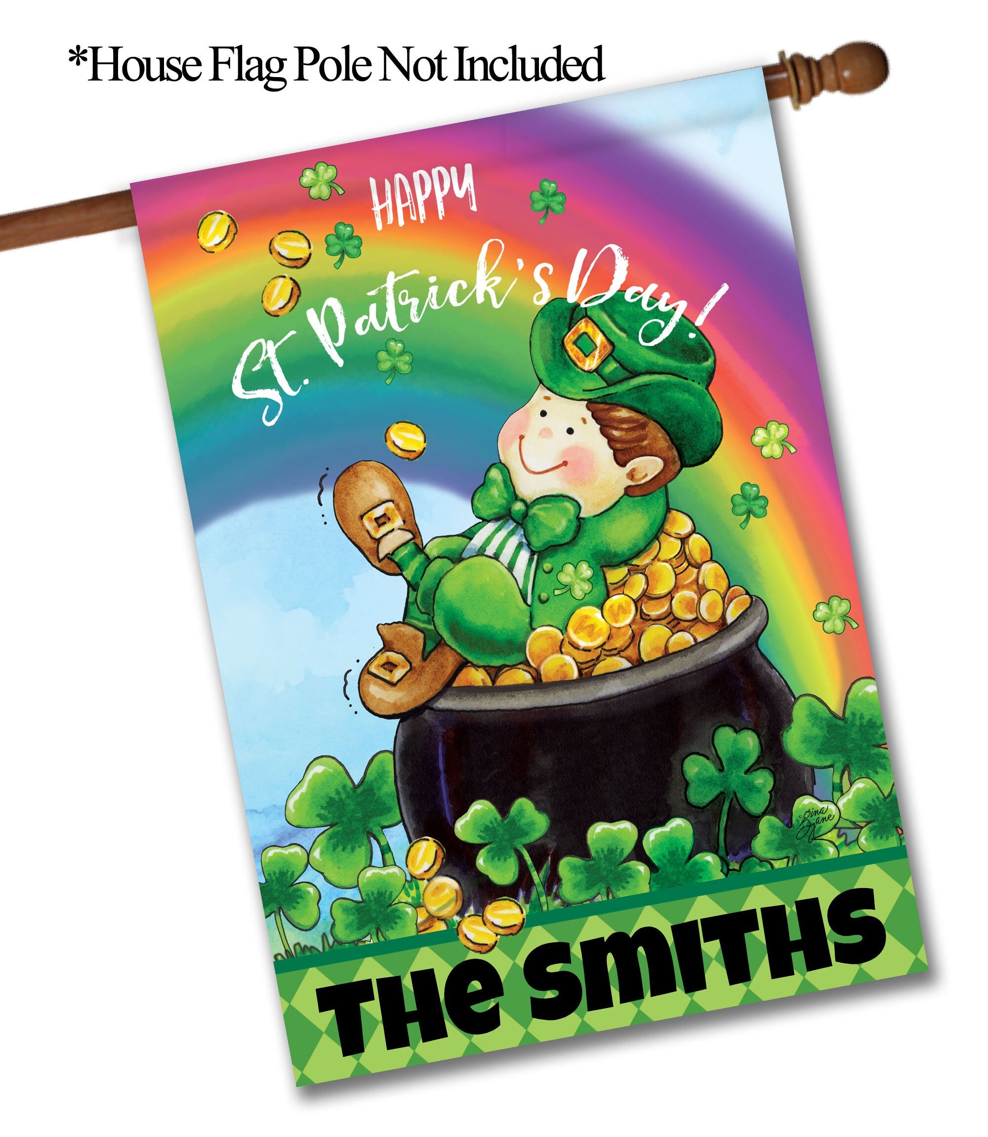 St. Patricks Day Pot Of Personalized House Flag - St. Patrick's Day Ga ...