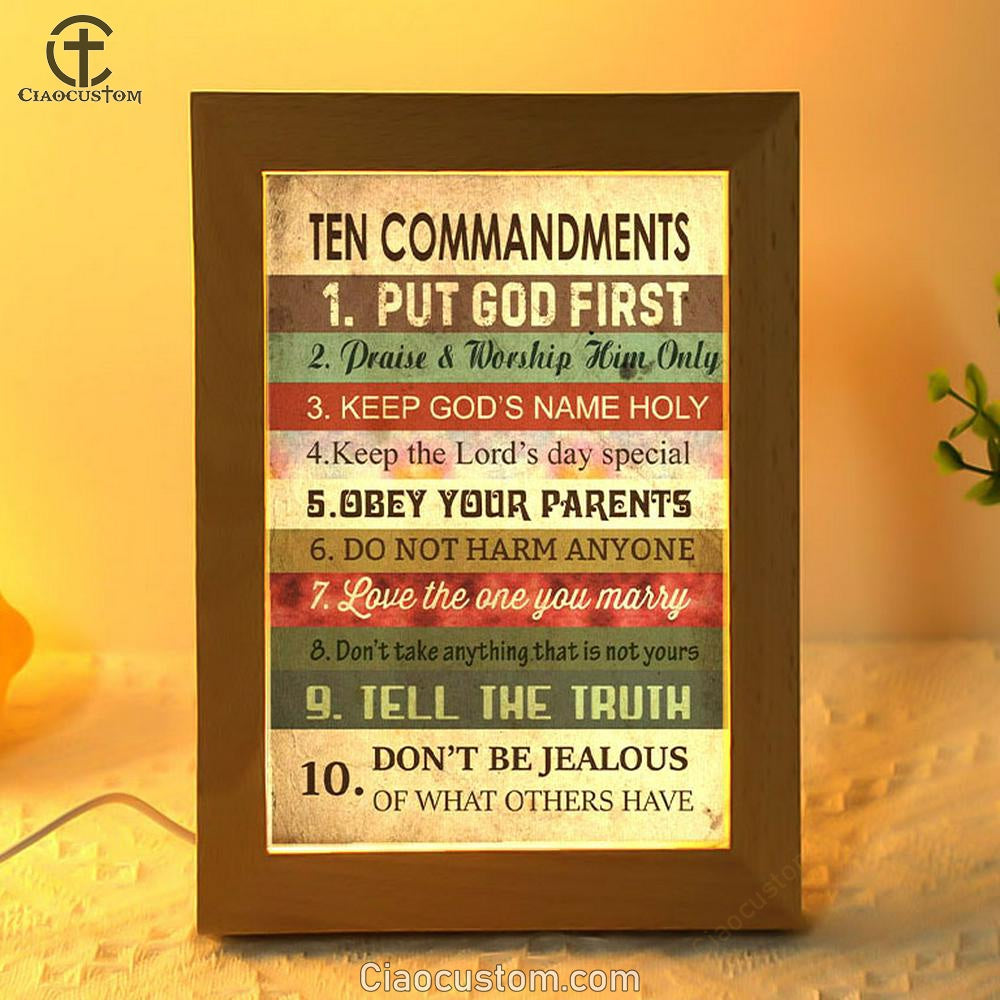 Ten Commandments - Christian Frame Lamp Prints - Bible Verse Wooden La ...