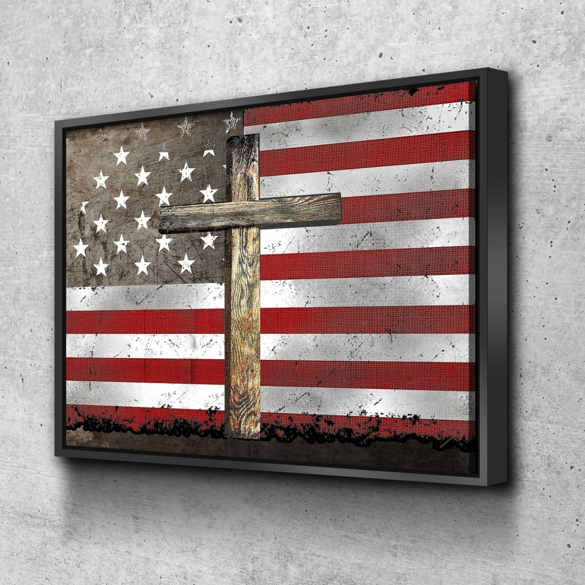The Cross American Flag Patriotic Wall Art - Christian Canvas Wall Art ...