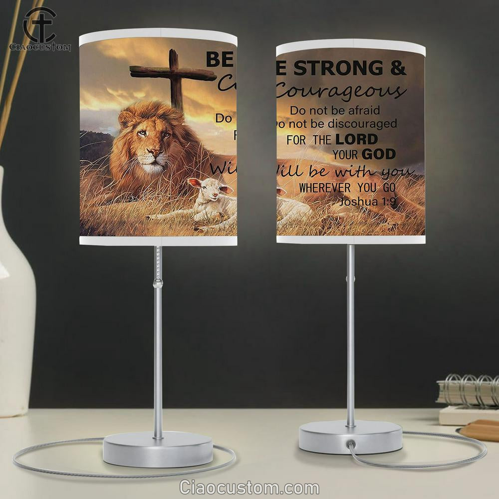 The Lion Lamb Cross Be Strong And Courageous Table Lamp Art - Lion Tab ...