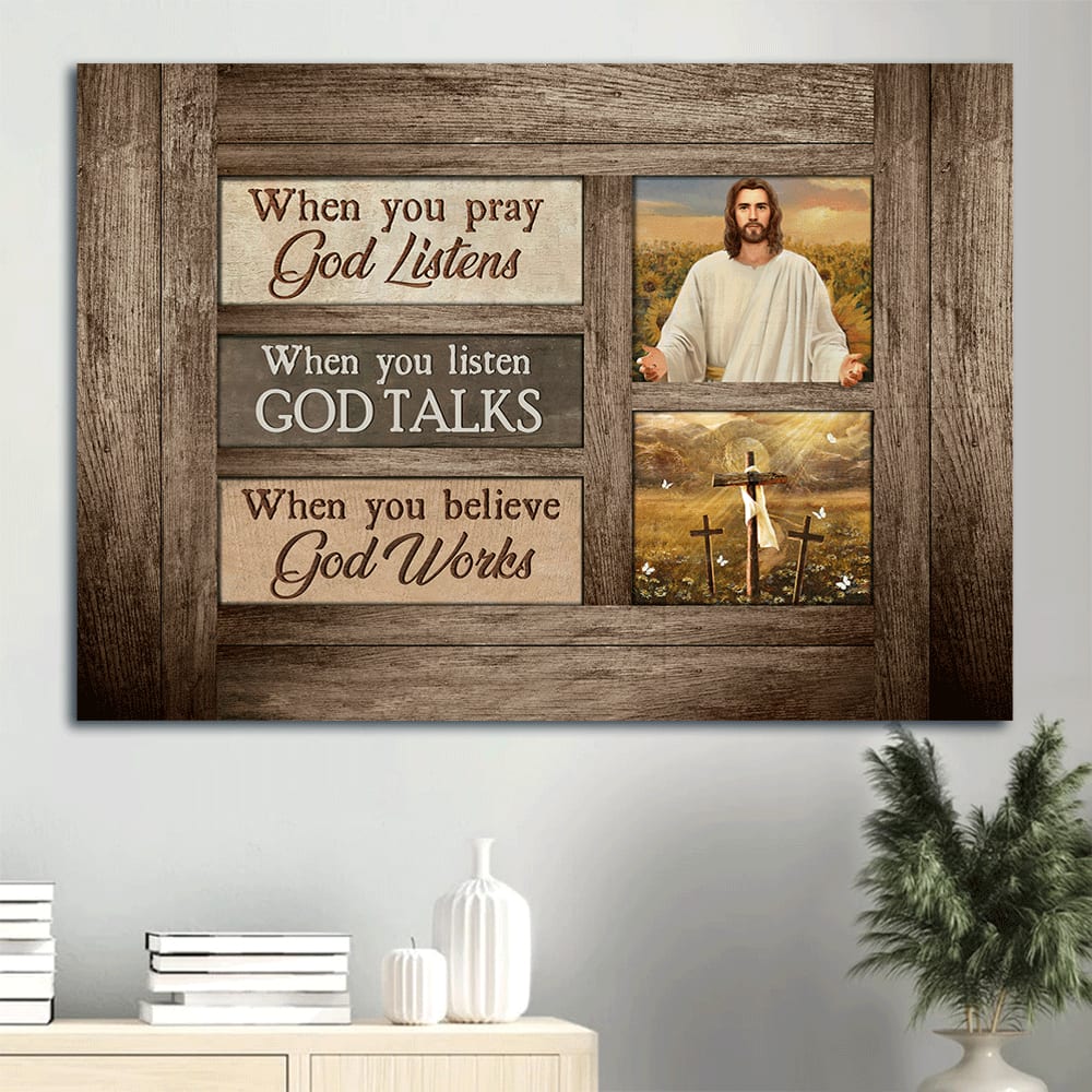 Three Crosses Positive Quote When You Believe God Works Canvas Wall Ar ...