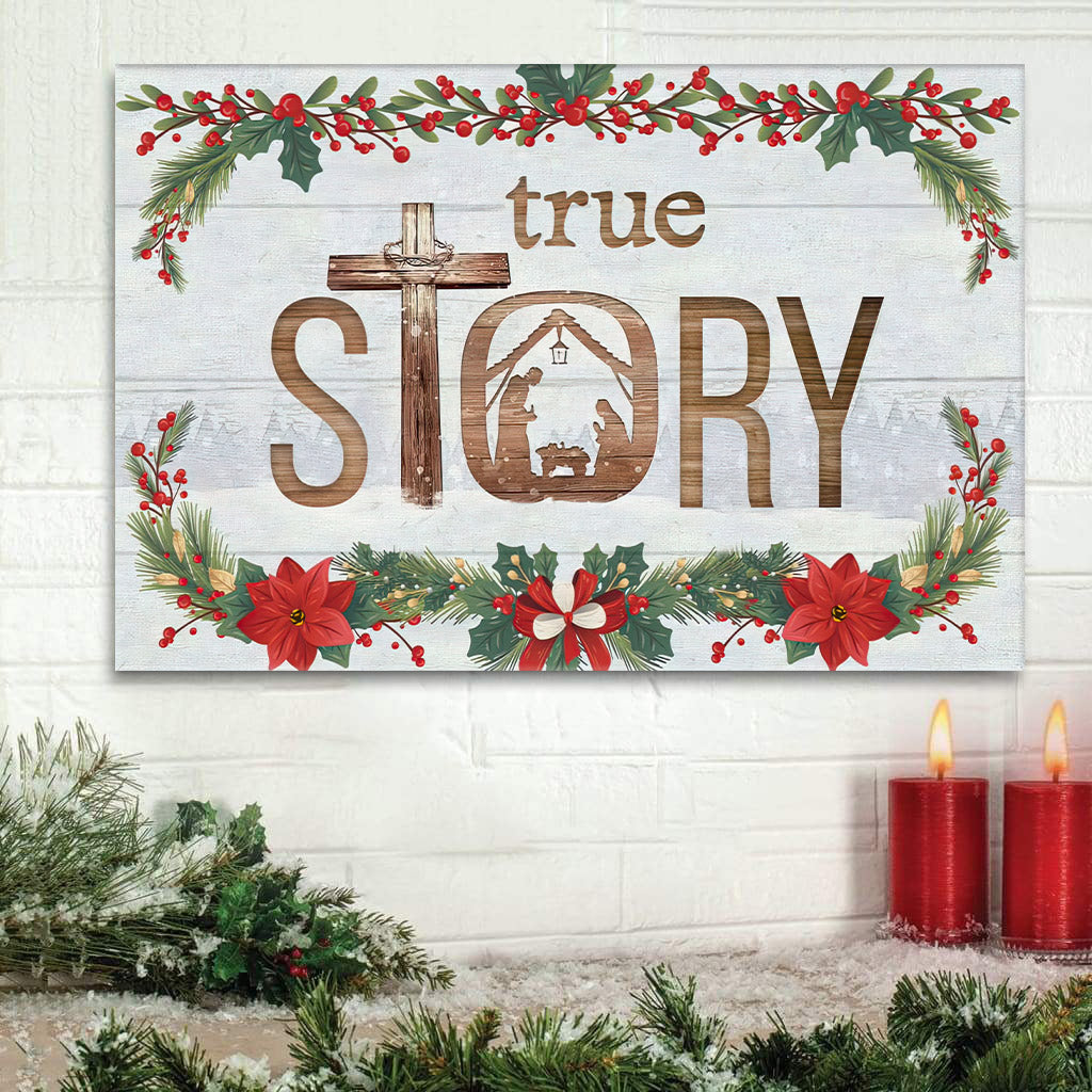 True Story Jesus Born In A Manger Christmas Wall Art Canvas - Painting ...
