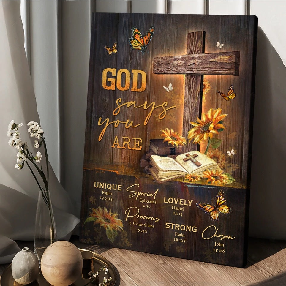 Unique Cross Sunflower Garden Antique Bible God Says You Are Canvas Wa ...