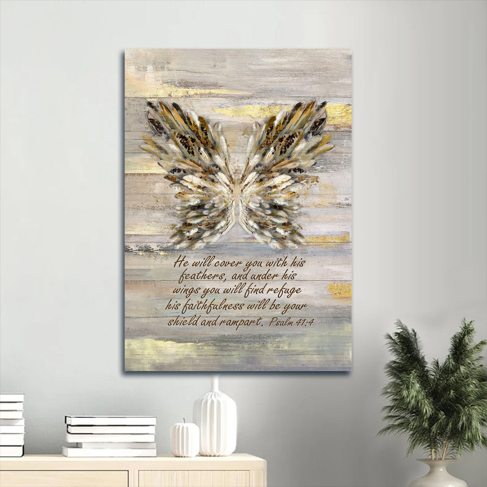 Wings Bible Verse He Will Cover You With This Feathers Canvas Wall Art ...