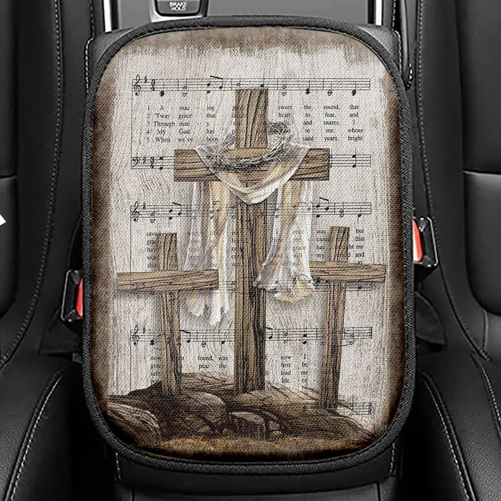 Wooden Cross Amazing Grace Lyrics Seat Box Cover, Christian Car Center ...